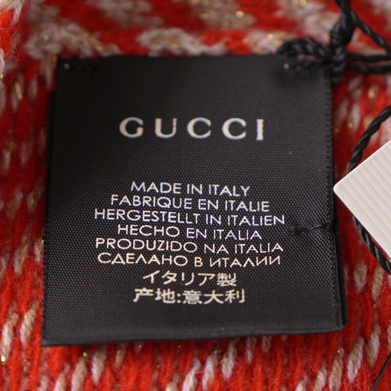 NEW $415 GUCCI Red and Gold GG Stripe JACQUARD Wool Long Fall Winter ...