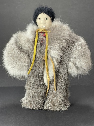 Vintage Alaskan Doll Eskimo Inuit, Fur Leather Clothes, Bead Eyes ...
