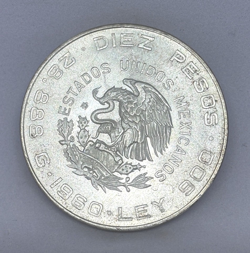 1960 Mexico Independence 10 Diez pesos Mexican .900 Silver Coin | eBay