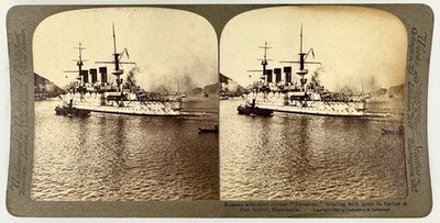 SV029_058 Stereoview Russian armoured cruiser "Peresviet" Port Arthur ...