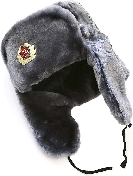 WARM WINTER CAP RUSSIAN TRAPPER HAT SOVIET BADGE MILITARY USHANKA ...