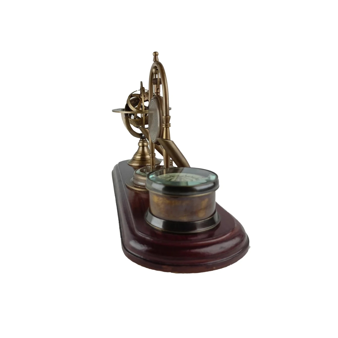 Nautical Brass Vintage Desk Pen Holder Clock Compass Armillary Sphere ...