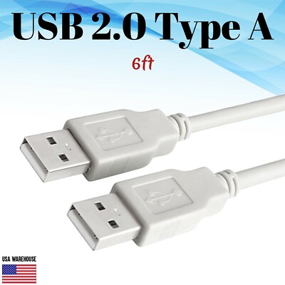 6ft USB 2.0 Type A Male to A Male White Cable - High Speed Data ...