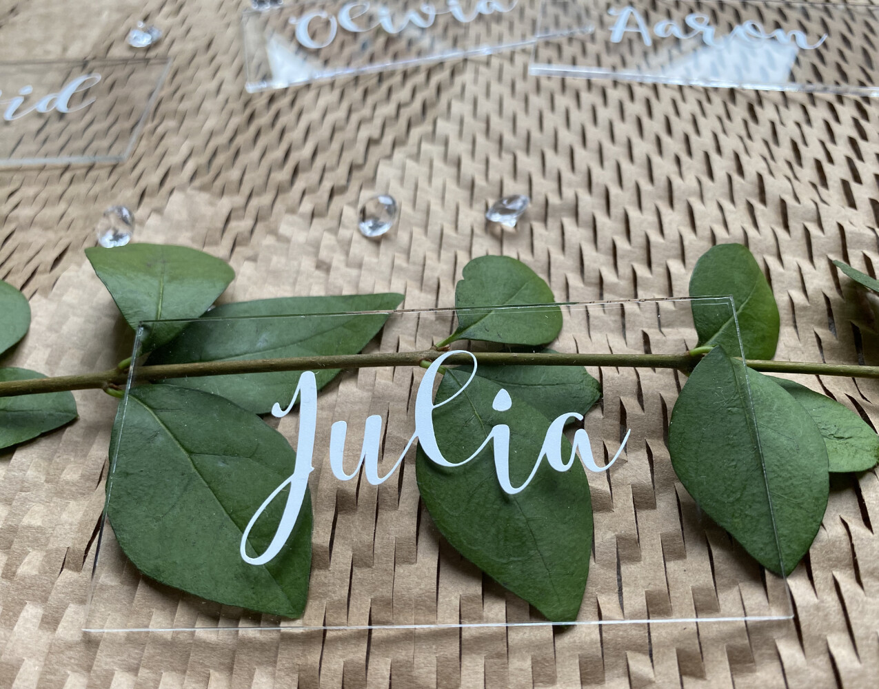 Personalised Acrylic PLACE NAMES, table name tags, wedding birthday ...
