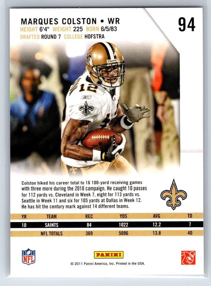 2011 Panini Rookies & Stars Marques Colston New Orleans Saints #94 | eBay