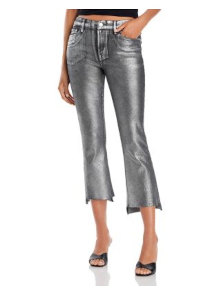 FRAME Womens Silver Zippered Cropped Boot Raw Staggered Cuff High Waist ...