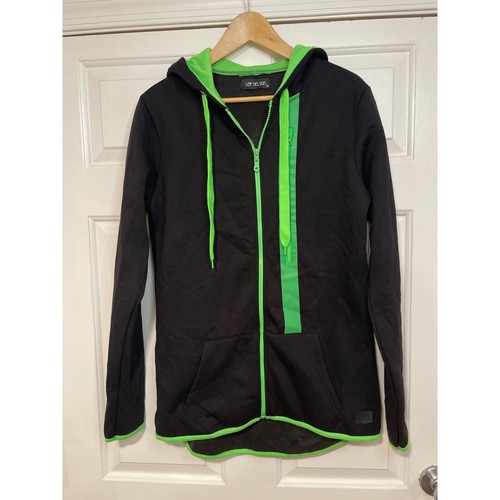 Leif Nelson Full Zip Long Line Hoodie Jacket Black Neon Green Women's M ...