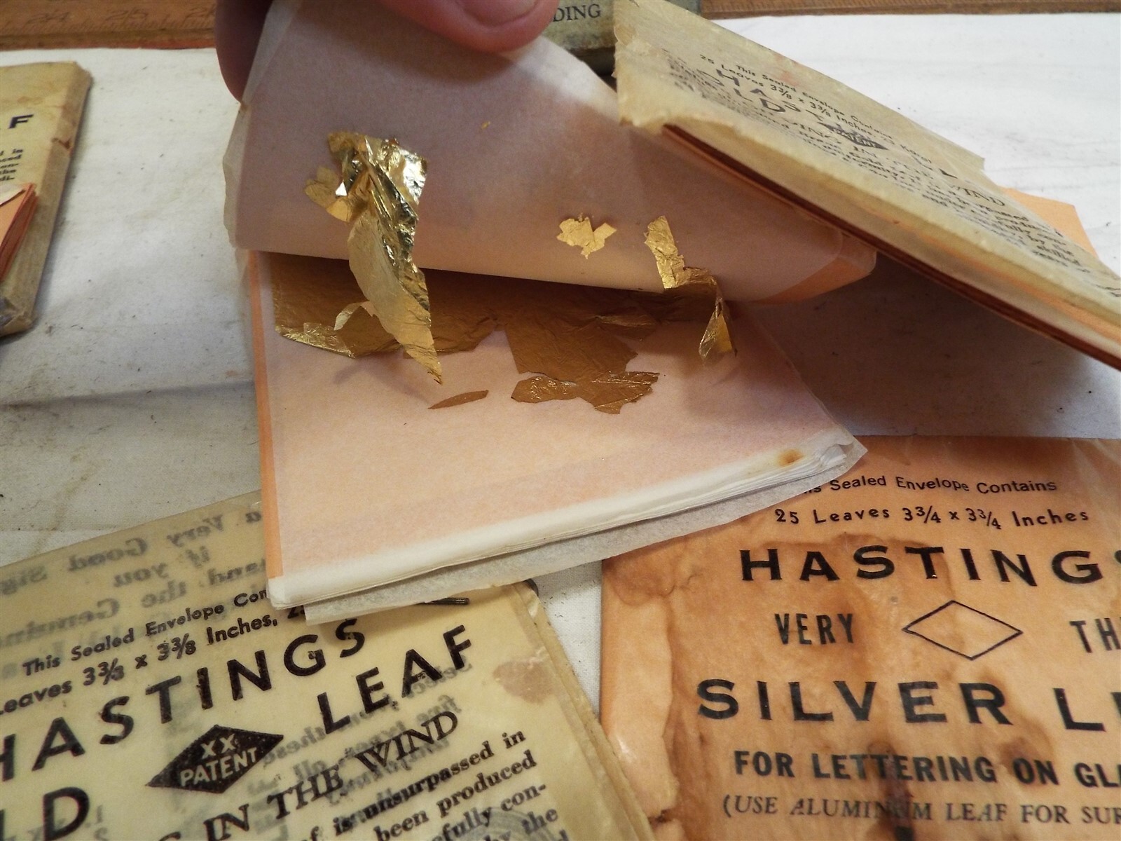 Antique Hastings XX 23K Gold Leaf Box with some Sheets & Silver ...