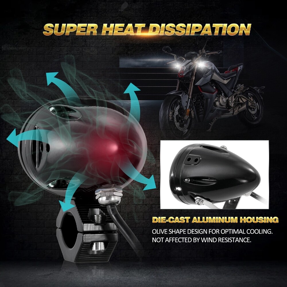 LED Motorcycle Headlights Driving Fog Spot Lights White Amber Strobe ...