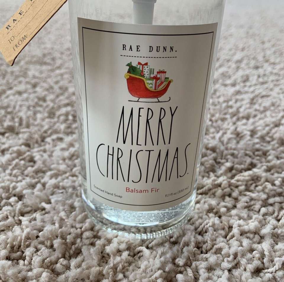 NEW Rae Dunn Merry Christmas Balsam Fir Liquid Hand Soap Glass Bottle ...