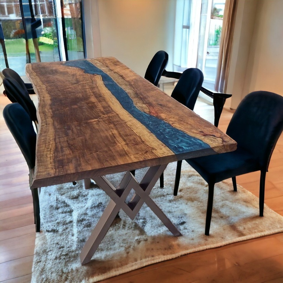Epoxy dining table, blue epoxy table, river epoxy Table, 60"x36" epoxy ...