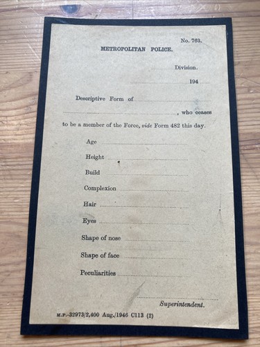 1940s Metropolitan Police Form re: Description of Ex-Force Member | eBay UK