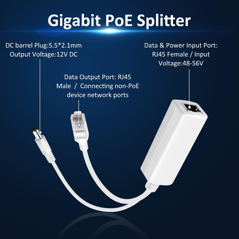 2-Pack Gigabit PoE Splitter 12V 2A Output with IEEE 802.3af/at Standard ...