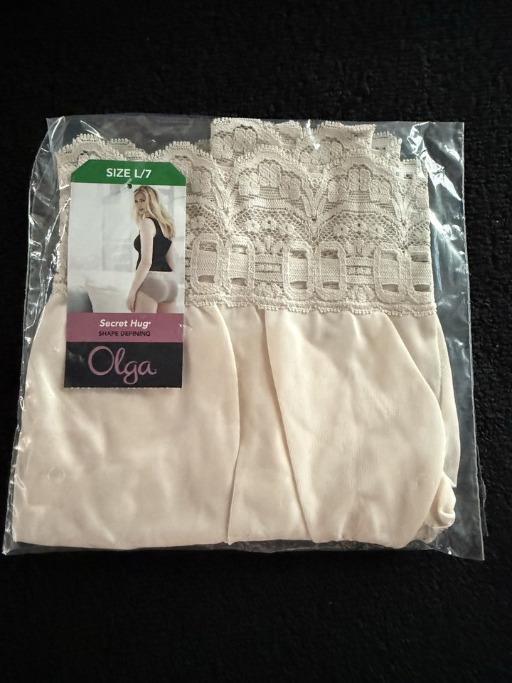 Olga Light Beige/Blush Secret Hug Silky Nylon #913 Panty Lace Trim Size ...