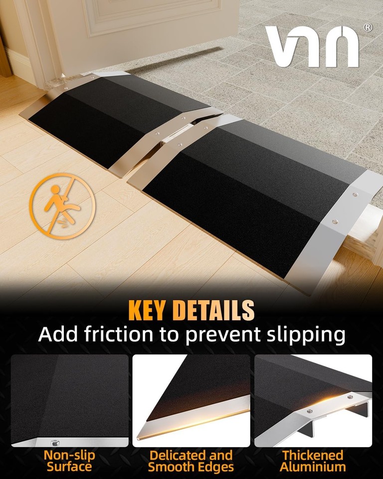 VNN Wheelchair Ramp Bridge Door Threshold Ramps Black Aluminum 800 LBS ...