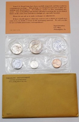 1962 Proof Set US Mint w/Envelope/COA 5 Coins Frosty White/Bright Red ...