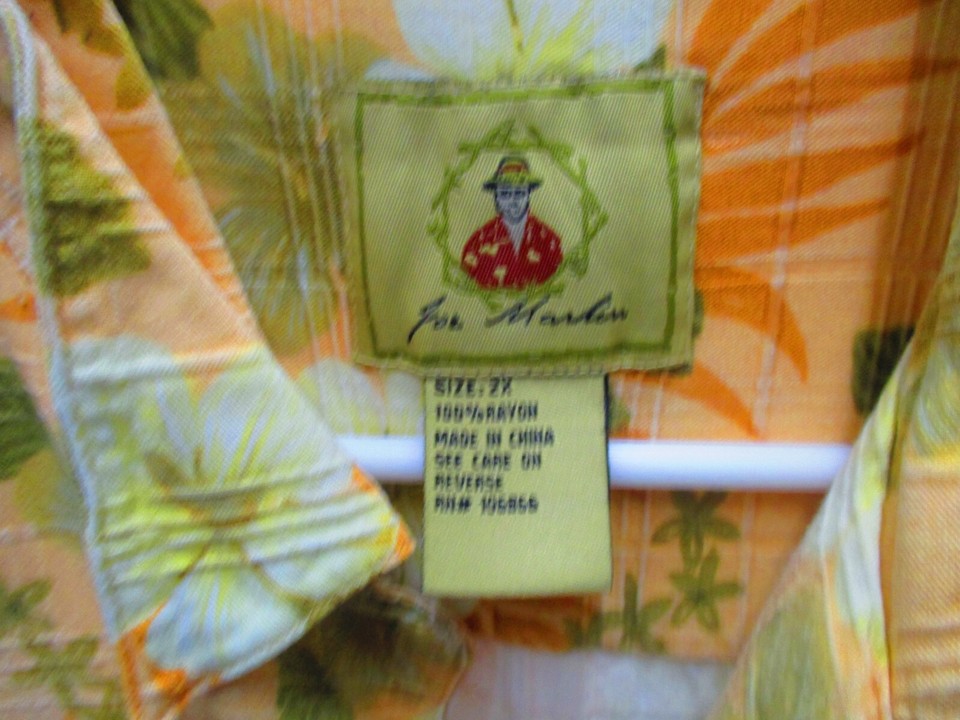 Joe Marlin Hawaiian Shirt, S/S, XXL, Pale Orange w/Flowers & Fronds | eBay