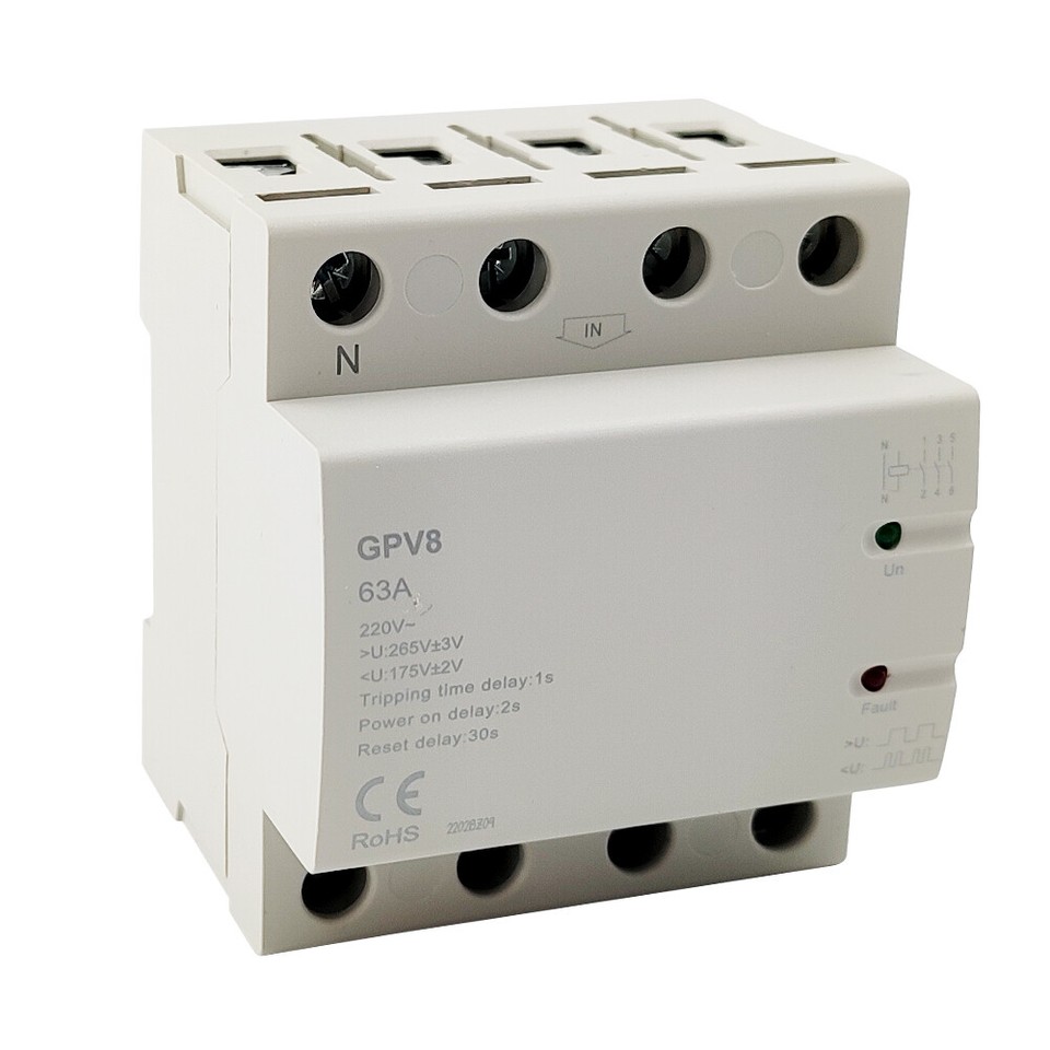 63A 4P 220VAC Voltage Protector self Reconnect Over and Under Voltage ...