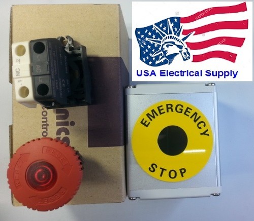 Red LED Emergency Push Button Switch Station NO/NC 110/250VAC Light 12 ...
