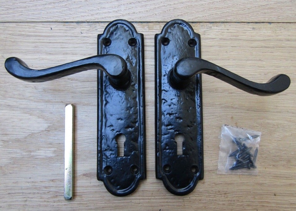 Cast iron Black antique lever mortise door handles old rustic vintage ...
