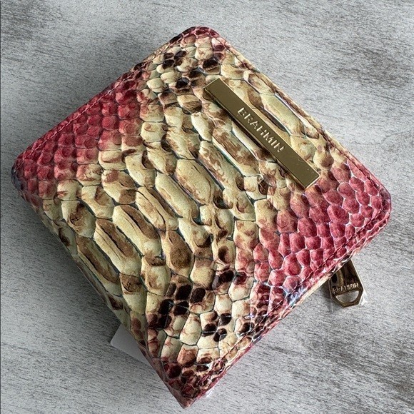 Brahmin Jane Melbourne Pink All Over Snake Genuine Leather Billfold Med ...