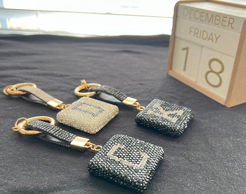 Rhinestone Alphabet Initial Letter Keychain Key Ring Bag Charm Black ...