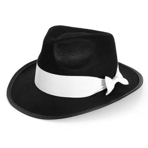 DLX BLACK GANGSTER HAT 1920S FANCY DRESS TRILBY AL CAPONE COSTUME 55CM ...