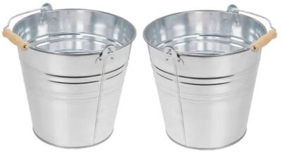 2X 10L Heavy Duty Galvanised Steel Metal Bucket Water Coal Fire W ...