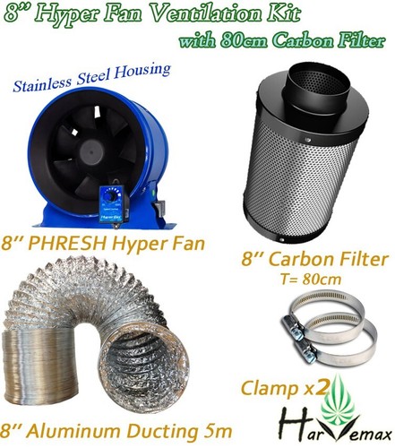 8'' PHRESH Hyper Fan Carbon Filter(T=80cm) Dual Aluminum Ducting ...