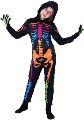 Kids Skeleton Costume Halloween Funky Bones Jumpsuit Fancy Dress Party ...