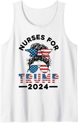 Nurses For Trump 2024 Messy Bun Nurse USA Flag Women Tank Top Small ...