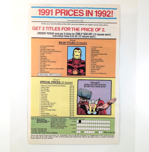 Laminated Marvel Comics 1992 subscription ad – Iron Man Thor promo ...