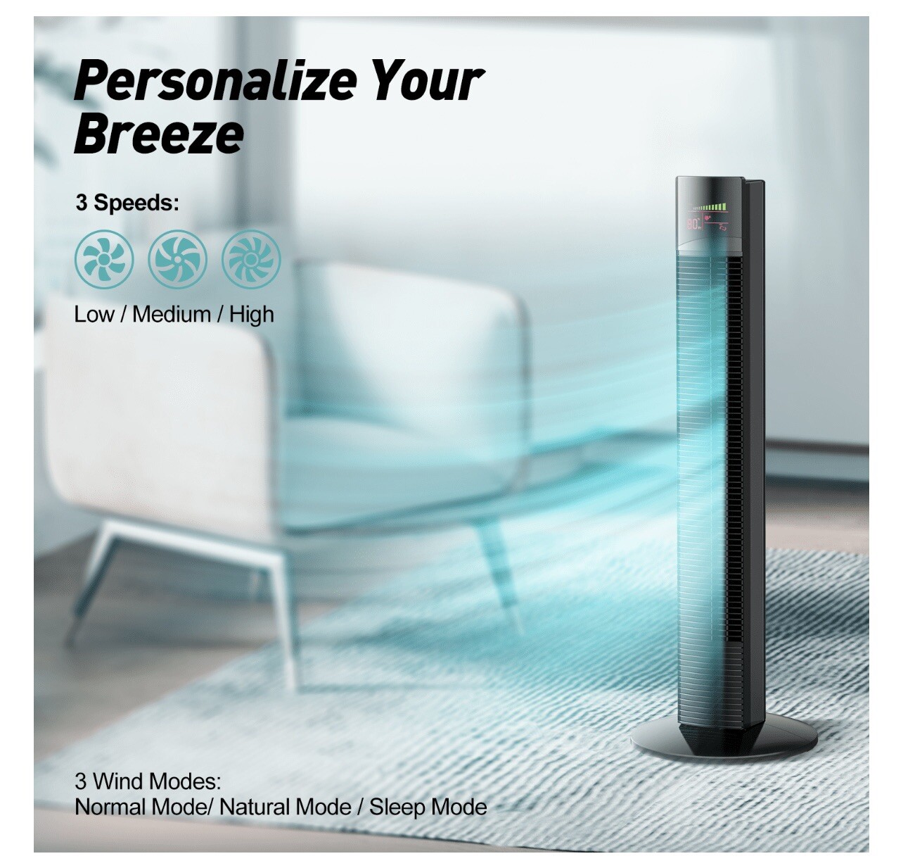 TaoTronics Tower Fan, 36" Cooling Fan with Remote Large LED display ...