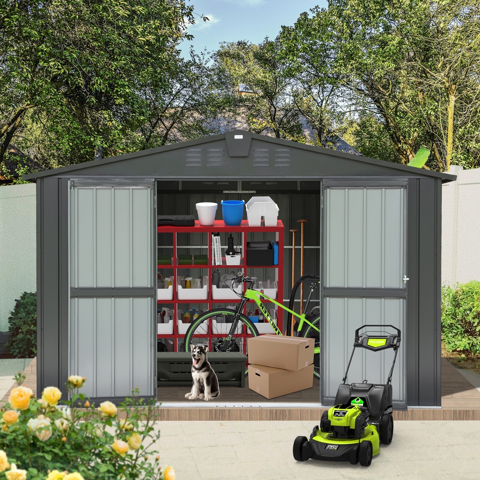 Outdoor Storage Shed 10'x 8' Metal Garden Shed w/Lockable Door for ...
