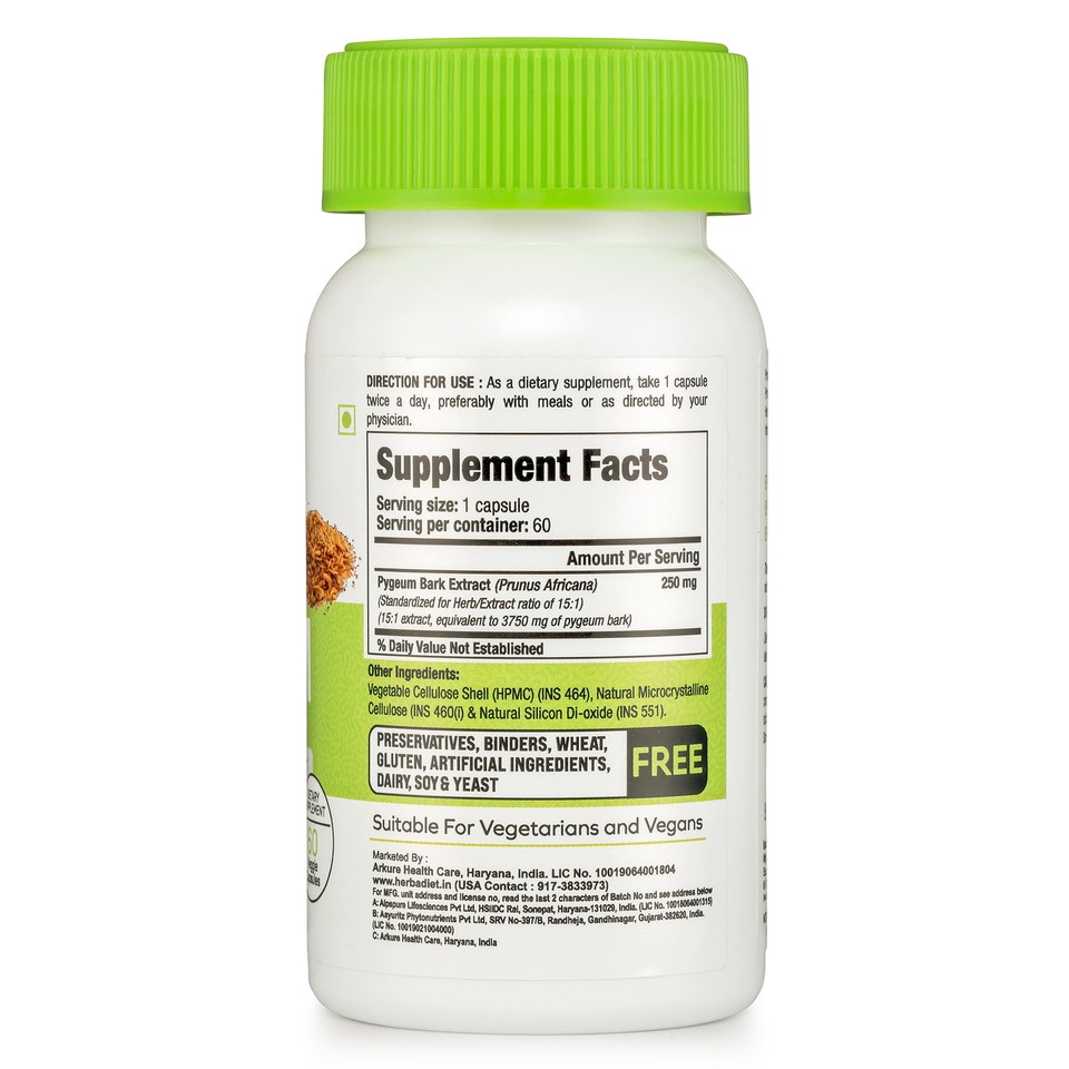 Pygeum Bark Extract 13% 100mg Capsules Healthy Natural Urinary Prostate ...