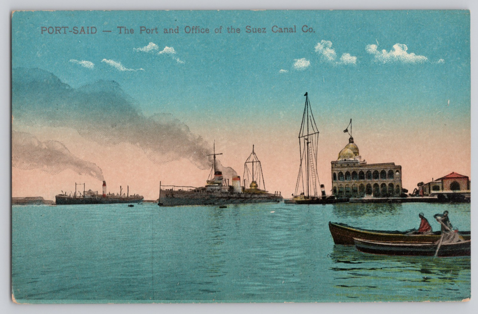 Postcard Lot of 9 Egypt Port Said Color Lithograph Street View Statue ...