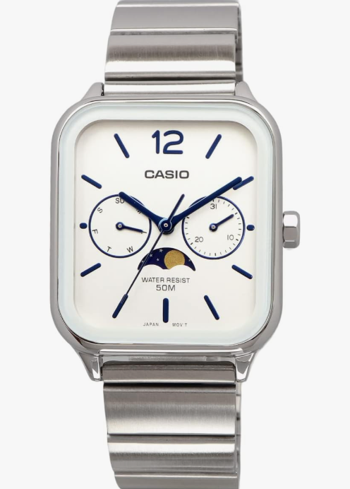 Casio MTP-M305D-7AV Men's Moon Phase Analog Watch - Silver Stainless ...
