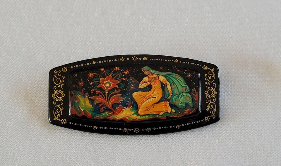 Six Russian Lacquer Hand Painted Brooches Beautiful | eBay