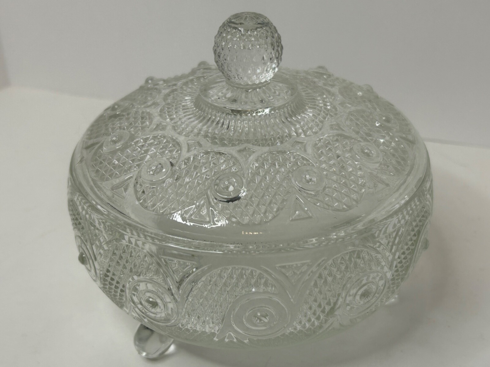 Vintage Avon Vanity Powder Box Candy Dish Trinket Pressed Glass Footed ...