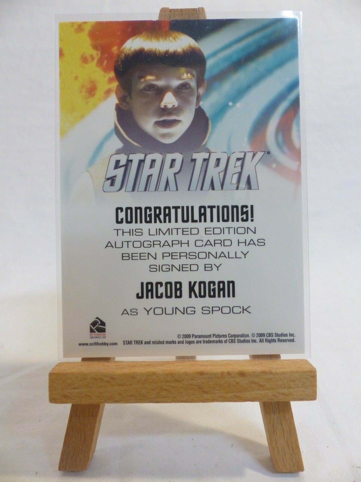 Star Trek 2009 movie trading card autograph Jacob Kogan as young Spock ...