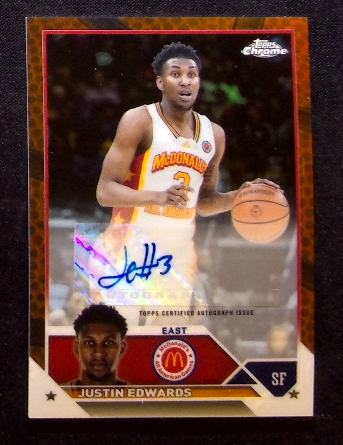 2023 Topps Chrome McDonald's Justin Edwards Autograph Auto Orange ...