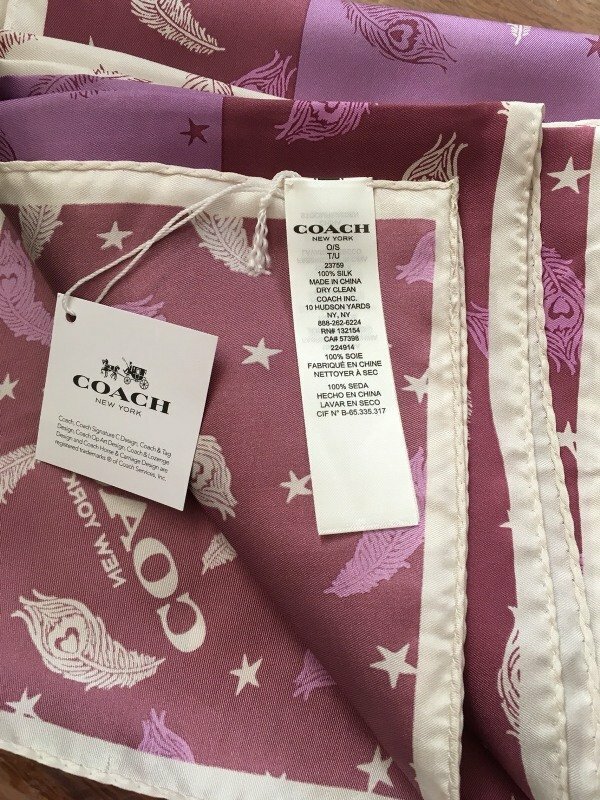 🐼🌷 Coach 23759 🐼🌷 Feather Silk-Twill Scarf 35" x 35" NEW AUTH 🐼 C31 | eBay