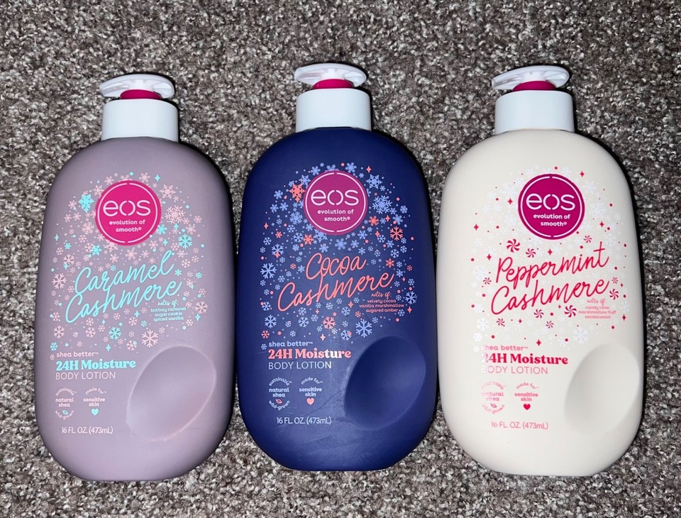 Eos Holiday Body Lotion Limited Edition Peppermint Coccoa Caramel ...