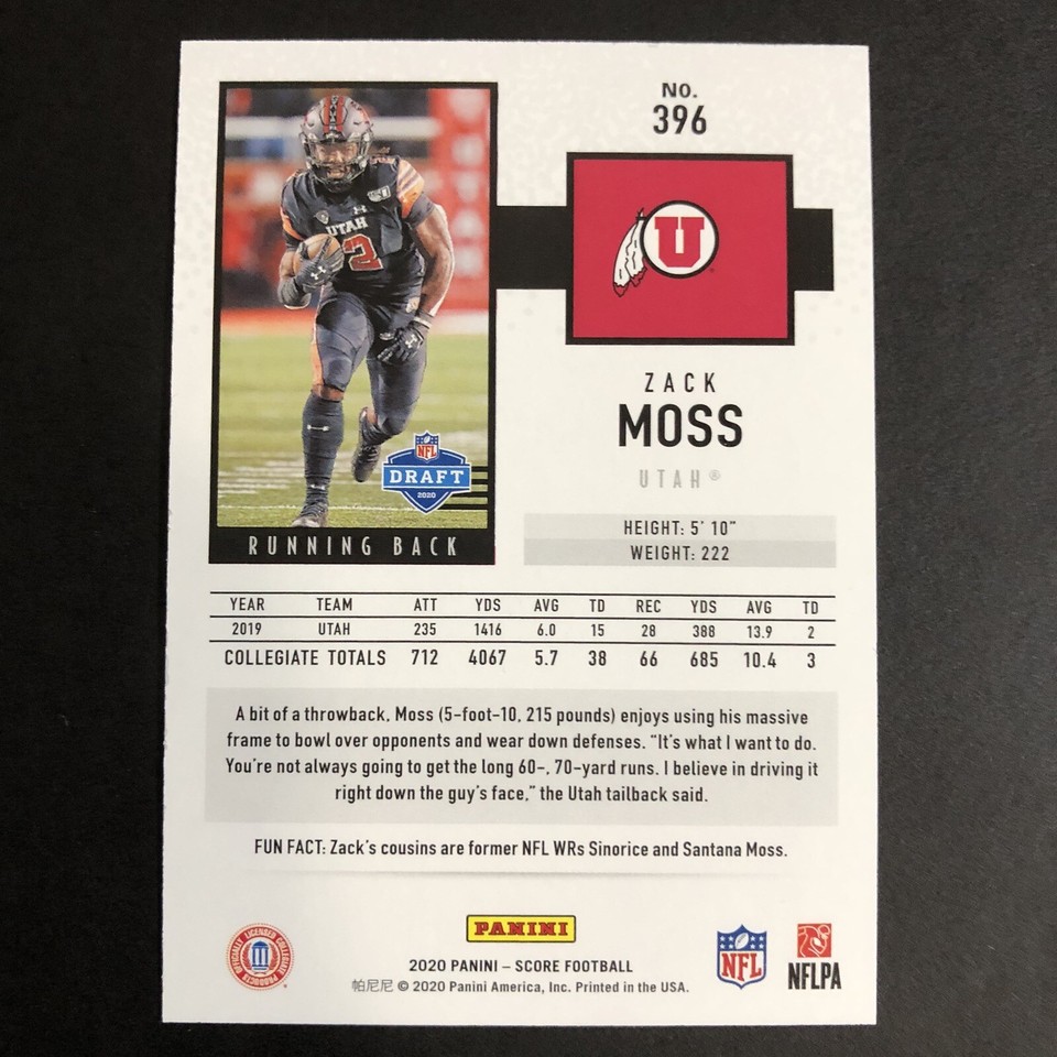 2020 Panini Score Zack Moss Rookie Card /20 SP RED ZONE Utah Utes #396 ...