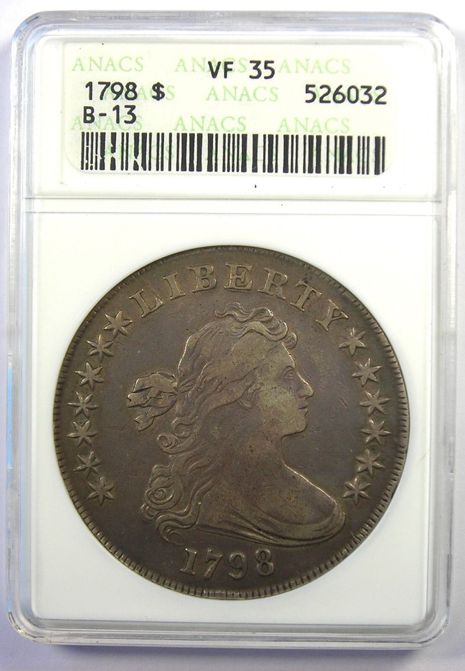 1798 Draped Bust Silver Dollar $1 Coin - Certified ANACS VF35 - Rare ...