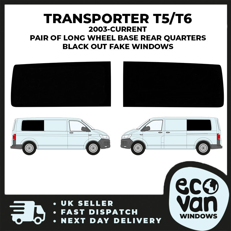 VW T5-T6.1 Transporter Pair Of LWB Rear Quarter Fixed Black Out Windows ...