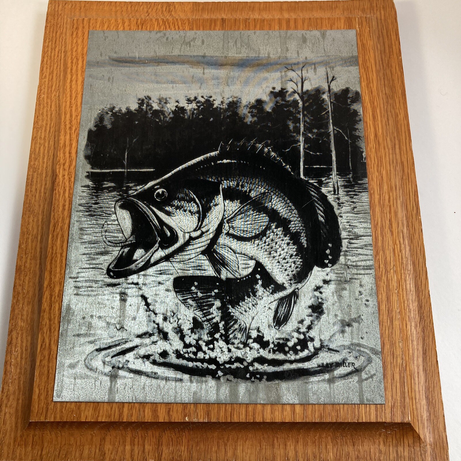 Wiley Miller Large Mouth Bass Etching Metal On Wood Fishing Lake Decor ...