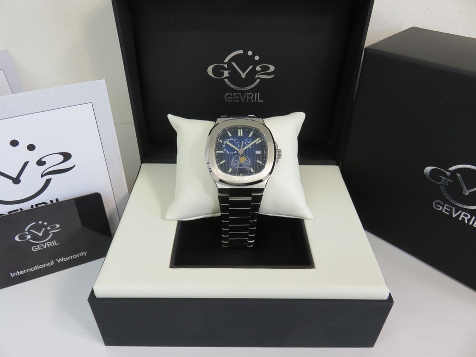 GV2 by Gevril Men's 18401B Potente Moon Phase Swiss Automatic Sellita ...