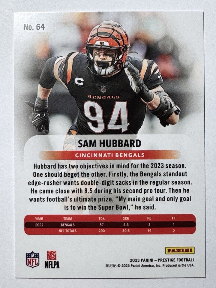 SAM HUBBARD Cincinnati Bengals 2023 Panini Prestige NFL Football Card ...
