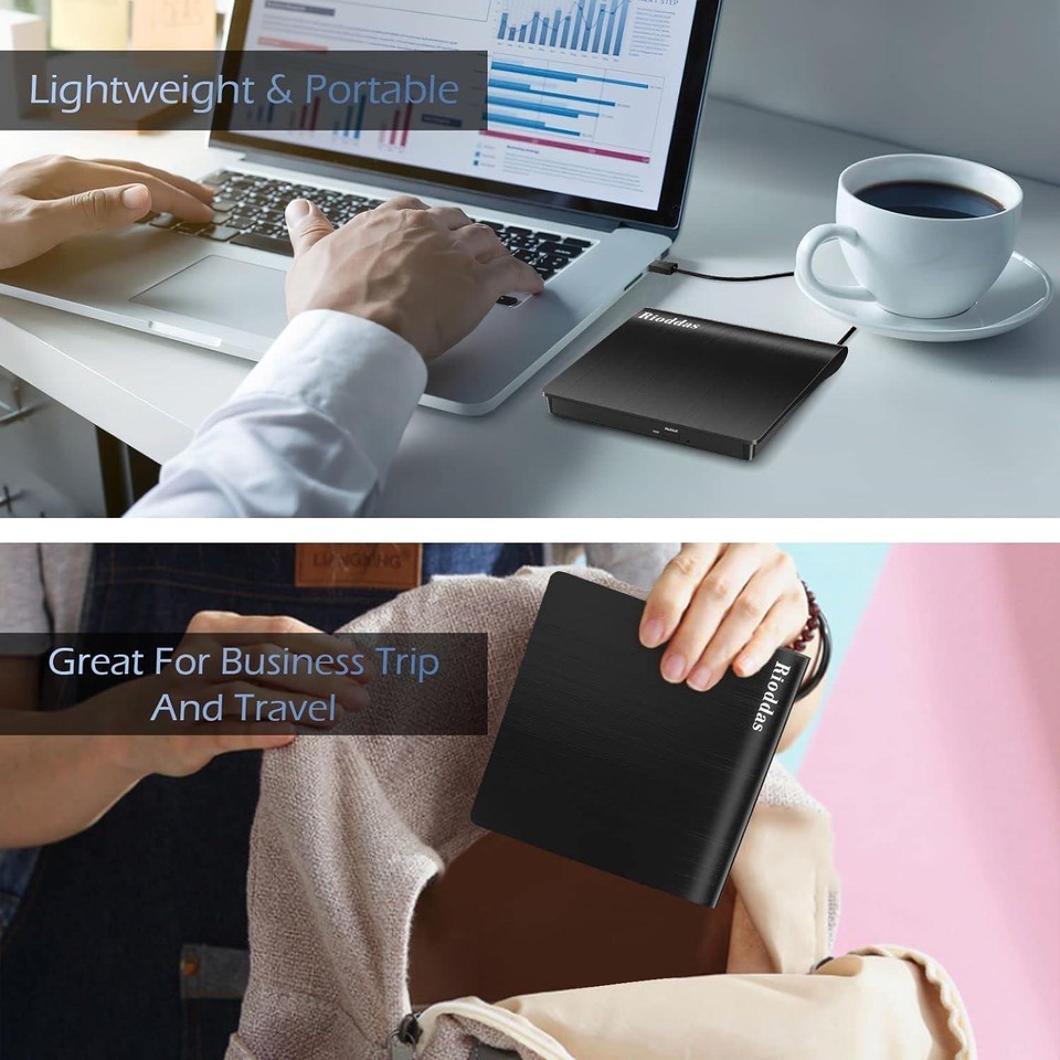 External CD/DVD Drive for Laptop USB 3.0 Portable CD DVD +/-RW Burner ...